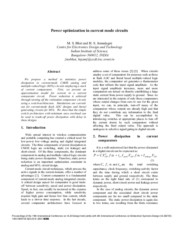 Pdf Power Optimization In Current Mode Circuits