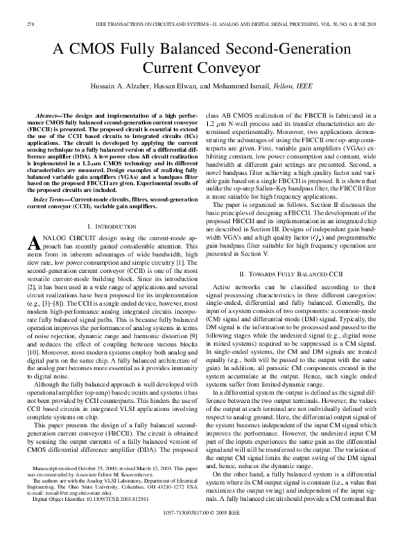 (PDF) A cmos fully balanced second-generation current conveyor