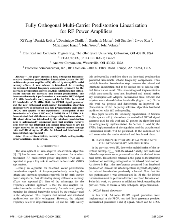 (PDF) Fully orthogonal multi-carrier predistortion linearization for RF ...