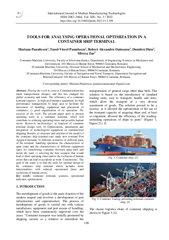 (PDF) Tools for Analysing Operational Optimization in a Container Ship Terminal