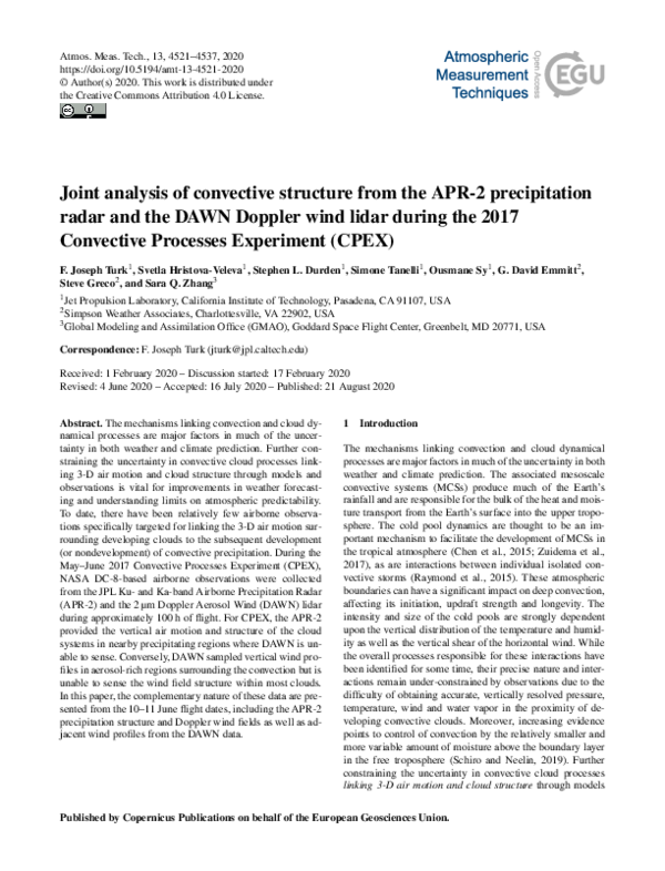 (PDF) Joint Analysis of Convective Structure from the APR-2 ...