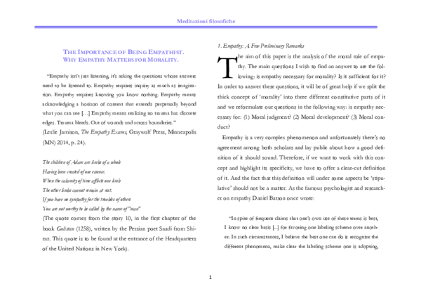 (PDF) THE IMPORTANCE OF BEING EMPATHIST. WHY EMPATHY MATTERS FOR MORALITY.