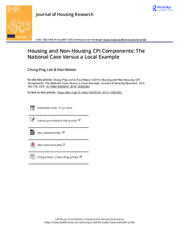 (PDF) Housing and Non-Housing CPI Components: The National Case Versus ...