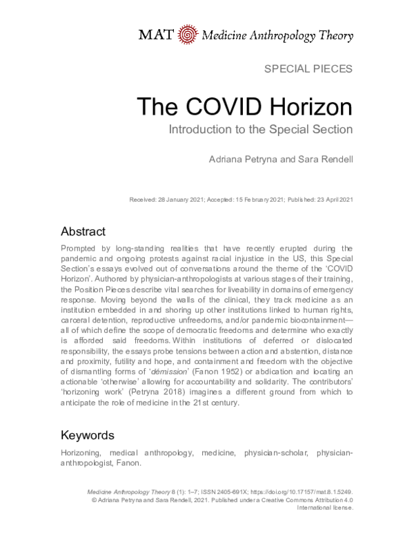 (PDF) The COVID Horizon: Introduction to the Special Section | Sara ...