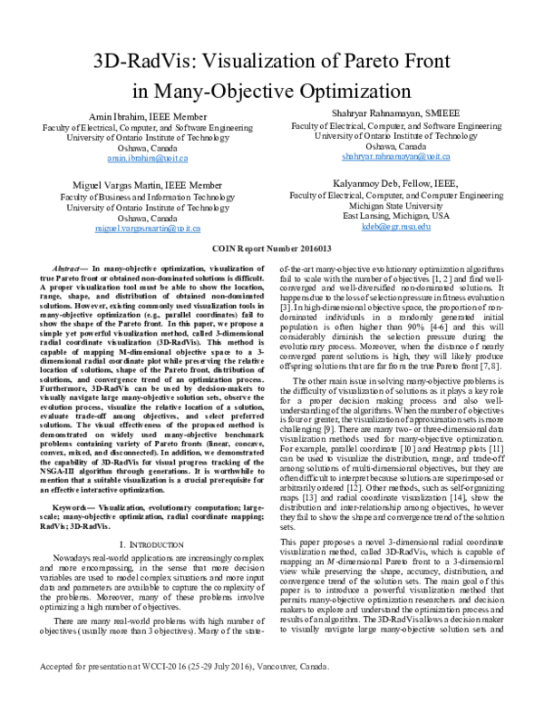 (PDF) 3D-RadVis: Visualization of Pareto front in many-objective optimization