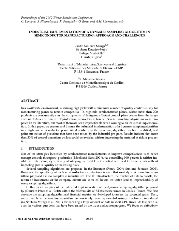 Pdf Industrial Implementation Of A Dynamic Sampling Algorithm In Semiconductor Manufacturing