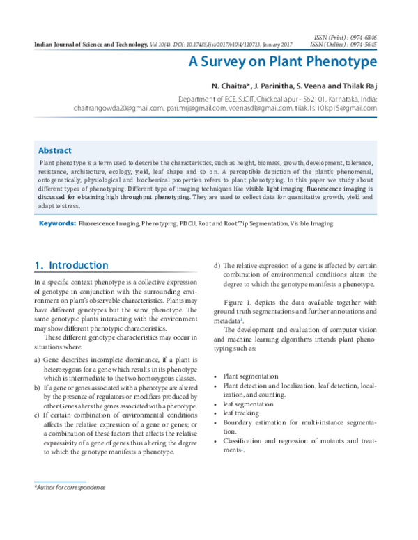 (PDF) A Survey on Plant Phenotype