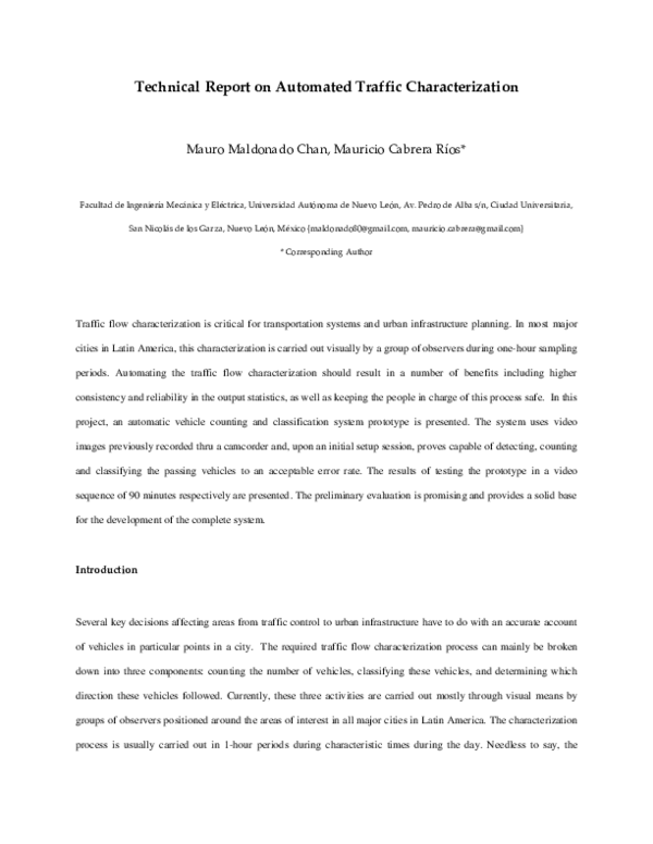 (PDF) Technical Report on Automated Traffic Characterization