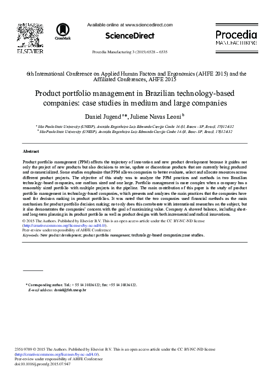 (PDF) Product Portfolio Management in Brazilian Technology-based ...