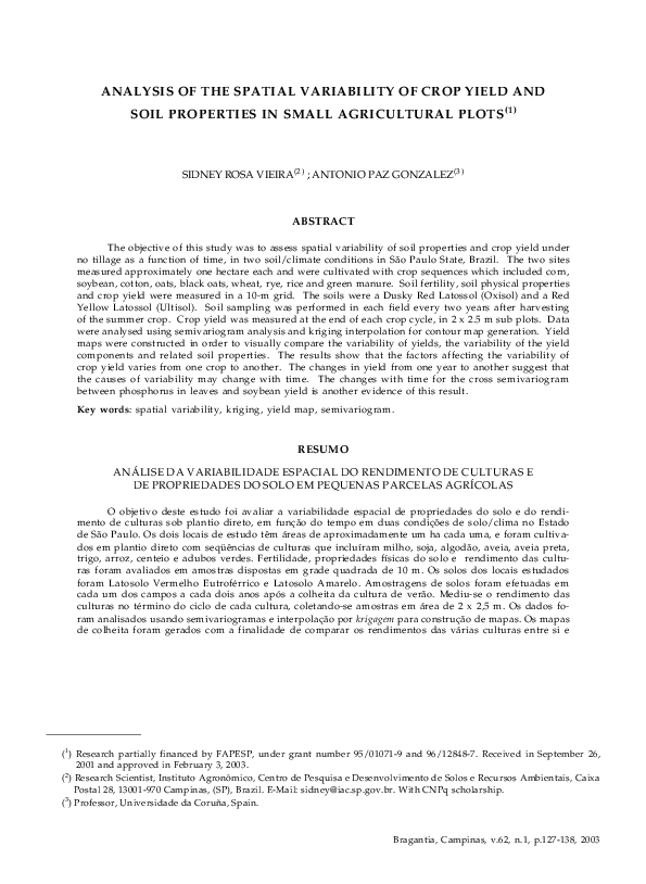 (PDF) Analysis of the spatial variability of crop yield and soil properties in small ...