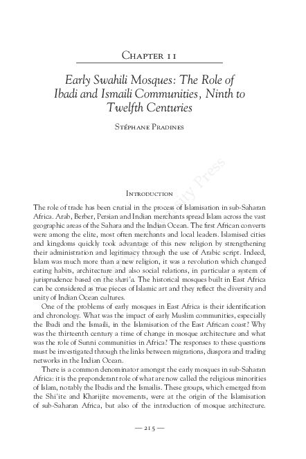 (PDF) Early Swahili Mosques: The Role of Ibadi and Ismaili Communities ...