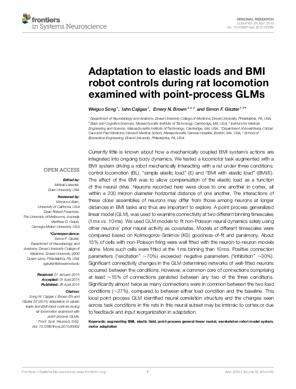 (PDF) Adaptation to elastic loads and BMI robot controls during rat ...
