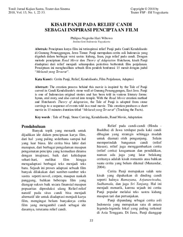 (PDF) KISAH PANJI PADA RELIEF CANDI SEBAGAI INSPIRASI PENCIPTAAN FILM