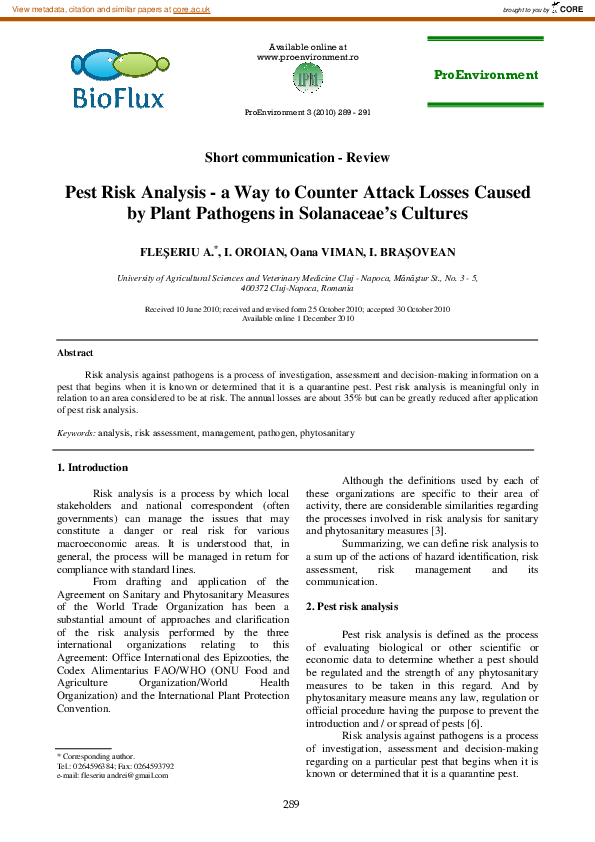 (PDF) Pest Risk Analysis - a Way to Counter Attack Losses Caused