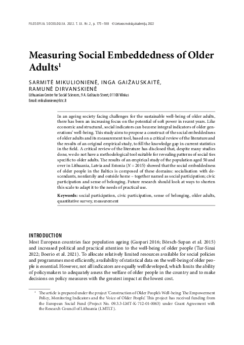 (PDF) Measuring Social Embeddedness of Older Adults 1