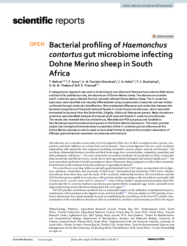 (PDF) Bacterial profiling of Haemonchus contortus gut microbiome ...