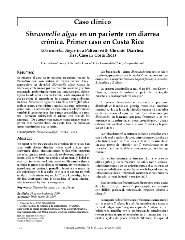 (PDF) Shewanella algae en un paciente con diarrea crónica. Primer caso ...