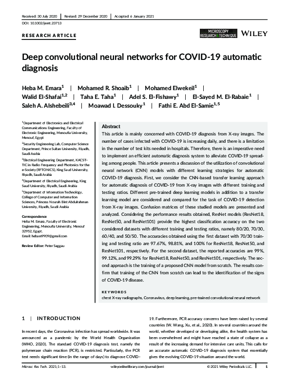 (PDF) Deep convolutional neural networks for COVID‐19 automatic diagnosis