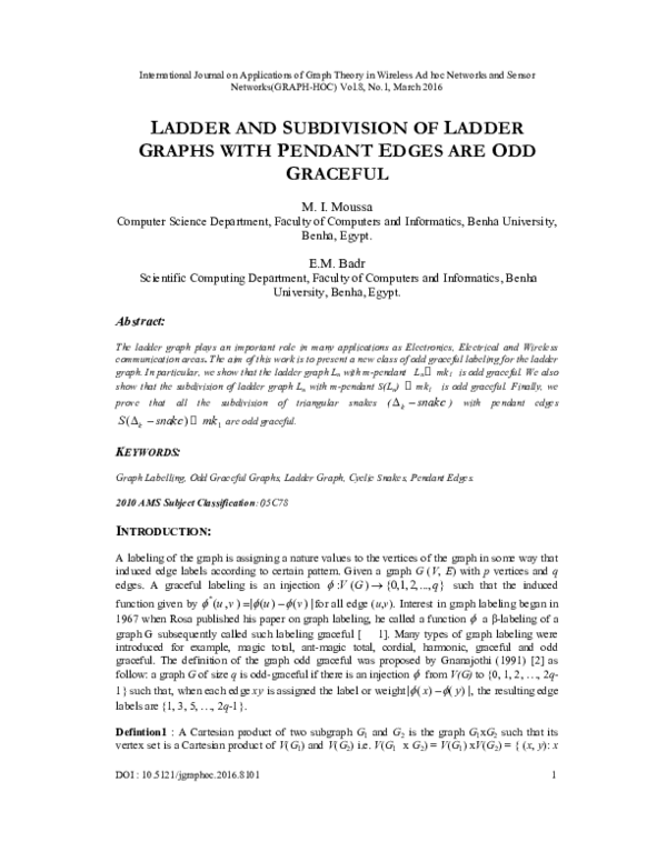(PDF) Ladder and Subdivision of Ladder Graphs with Pendant Edges are ...
