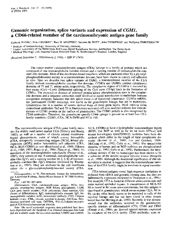 (PDF) Genomic organization, splice variants and expression of CGM1, a ...