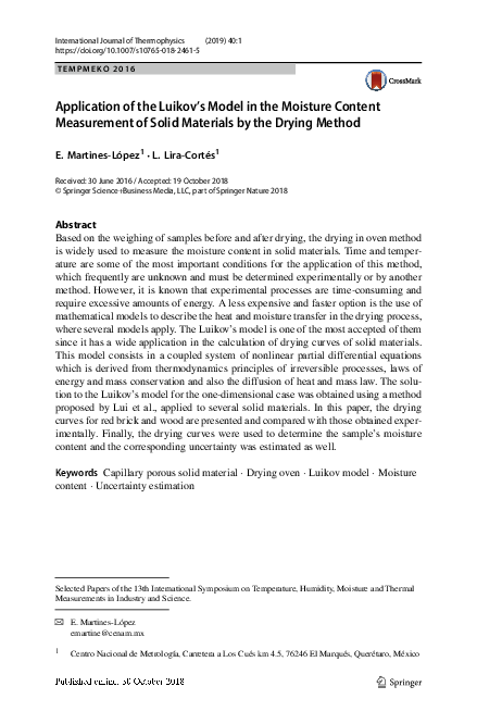 (PDF) Application of the Luikov’s Model in the Moisture Content ...