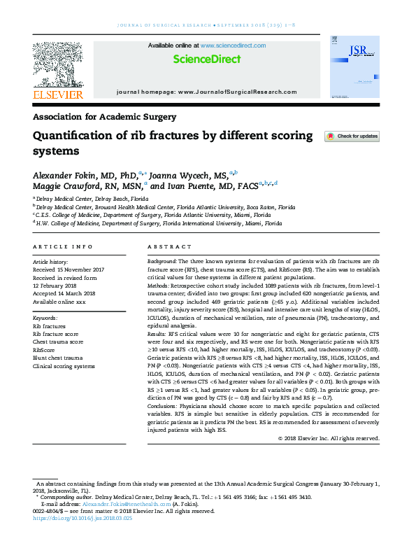 (PDF) Quantification of rib fractures by different scoring systems