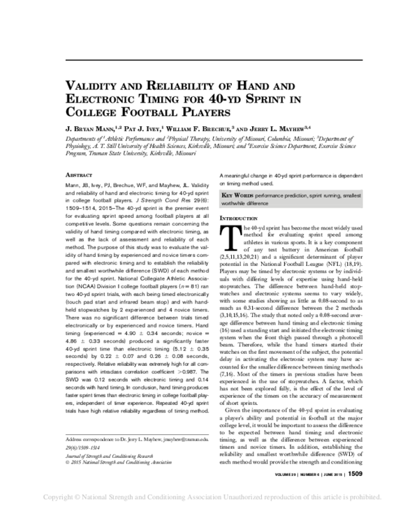 (PDF) Validity and Reliability of Hand- and Electronic- Timing for 40 ...
