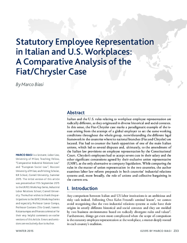 (PDF) Statutory Employee Representation in Italian and U.S. Workplaces ...