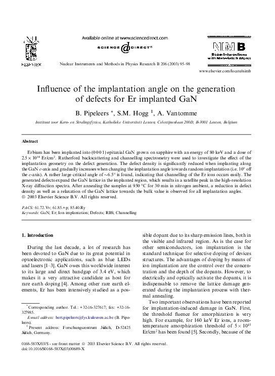 (PDF) Influence of the implantation angle on the generation of defects for Er implanted GaN