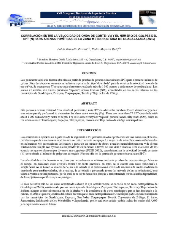 (PDF) Correlación entre la Velocidad de Onda de Corte (vs) y el Número de Golpes del SPT (N) en ...
