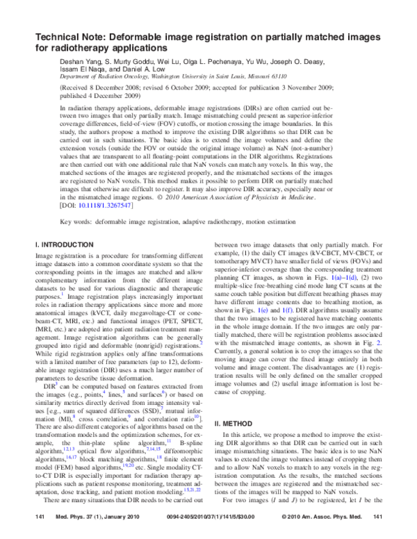 (PDF) Technical Note: Deformable image registration on partially matched images for radiotherapy ...