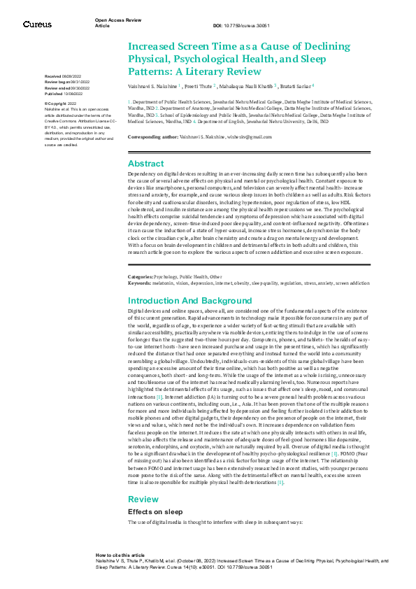 (PDF) Increased Screen Time as a Cause of Declining Physical ...