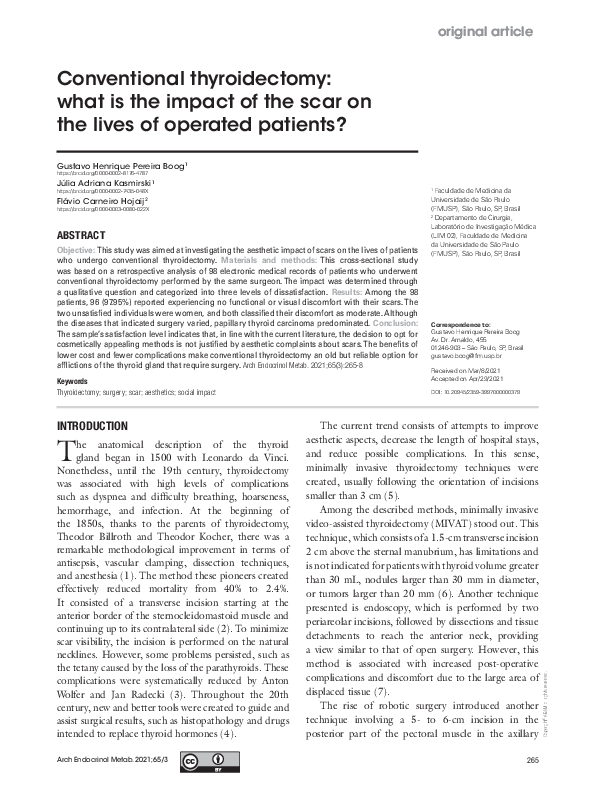 (PDF) Conventional thyroidectomy: what is the impact of the scar on the lives of operated patients?