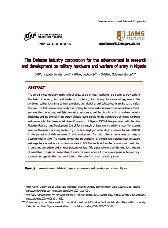 (PDF) The Defense Industry corporation for the advancement in research ...