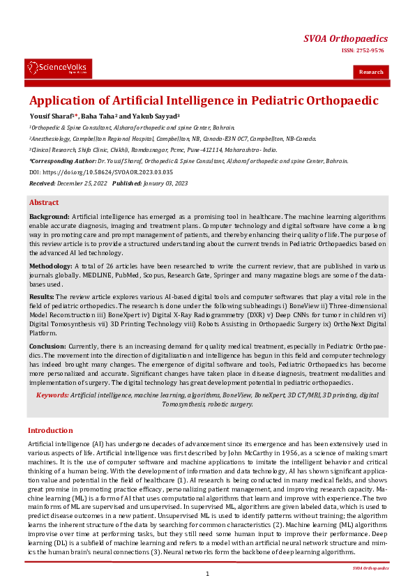 (PDF) Application of Artificial Intelligence in Pediatric Orthopaedic