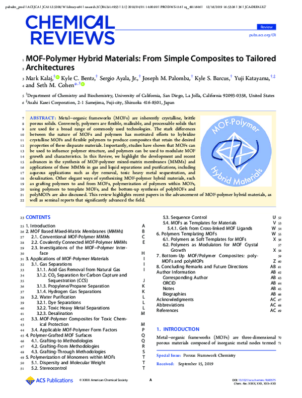 (PDF) MOF-Polymer Hybrid Materials: From Simple Composites to Tailored ...