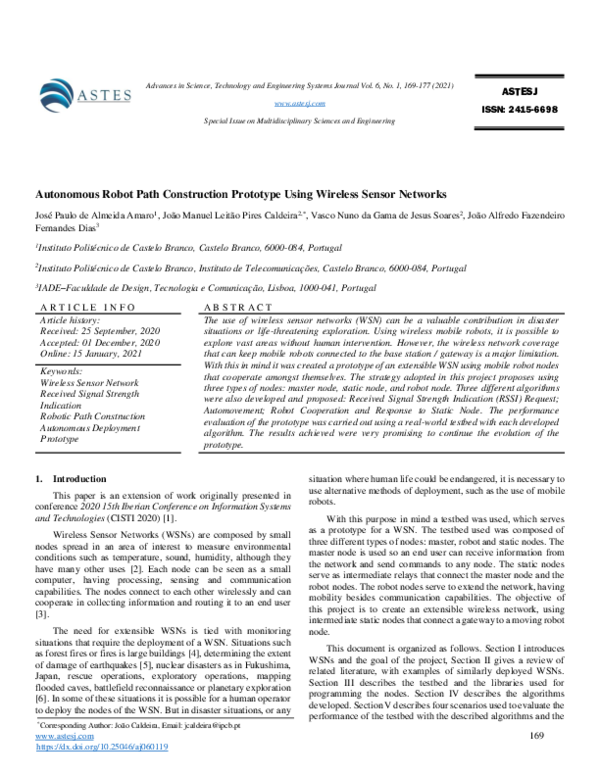 (PDF) Autonomous Robot Path Construction Prototype Using Wireless Sensor Networks