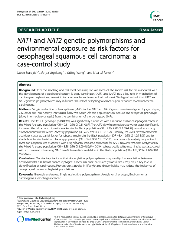 (PDF) NAT1 and NAT2 genetic polymorphisms and environmental exposure as ...