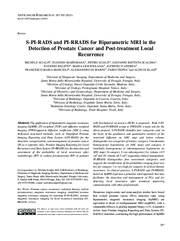 (PDF) S-PI-RADS and PI-RRADS for Biparametric MRI in the Detection of Prostate Cancer and Post ...