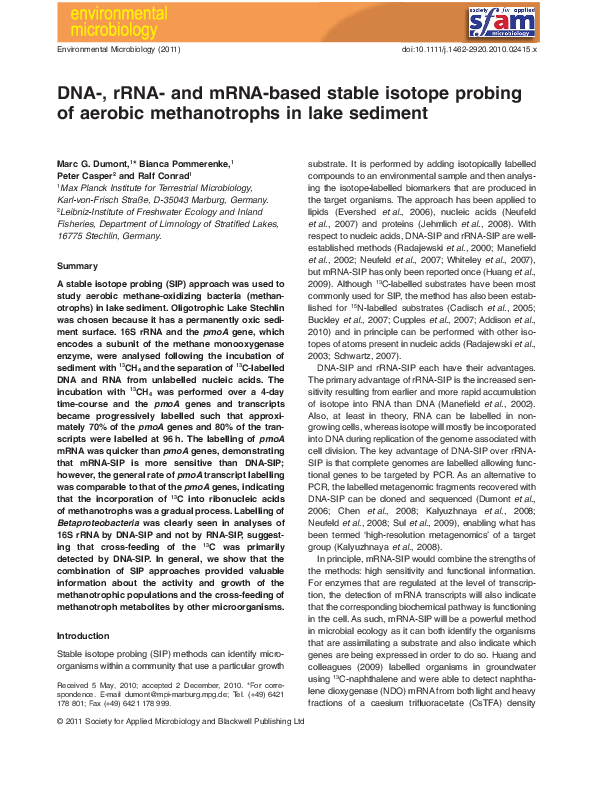 (PDF) DNA-, rRNA- and mRNA-based stable isotope probing of aerobic ...
