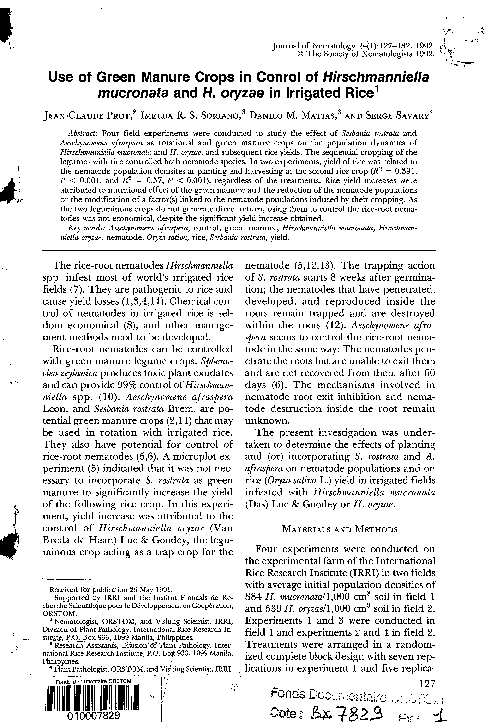 (PDF) Use of Green Manure Crops in Control of Hirschmanniella mucronata ...