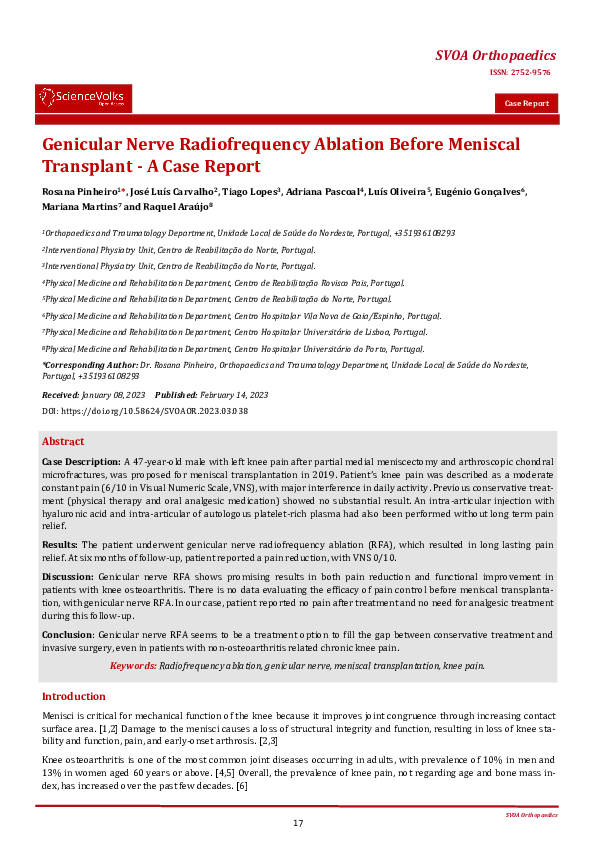 (PDF) Genicular Nerve Radiofrequency Ablation Before Meniscal ...