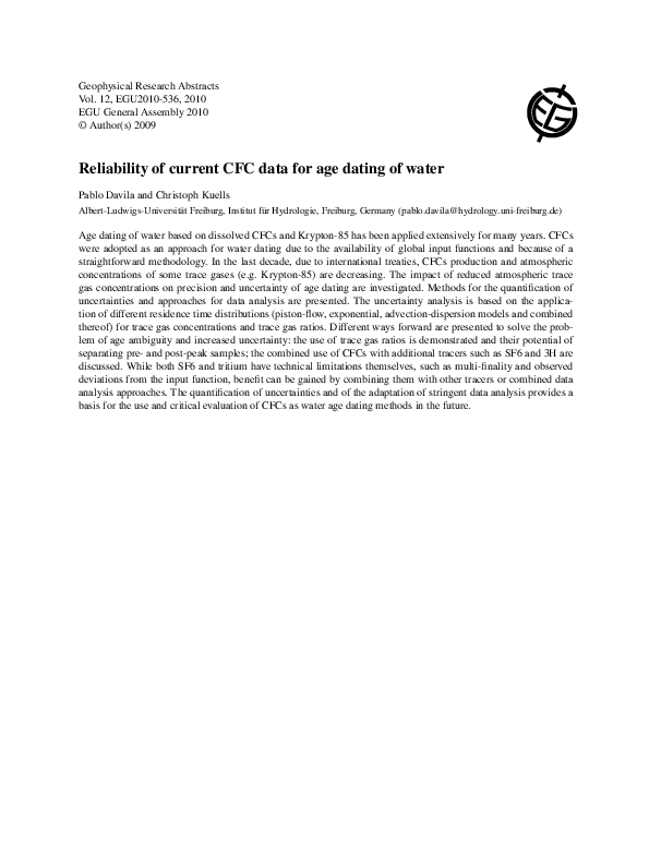 (PDF) Reliability of current CFC data for age dating of water