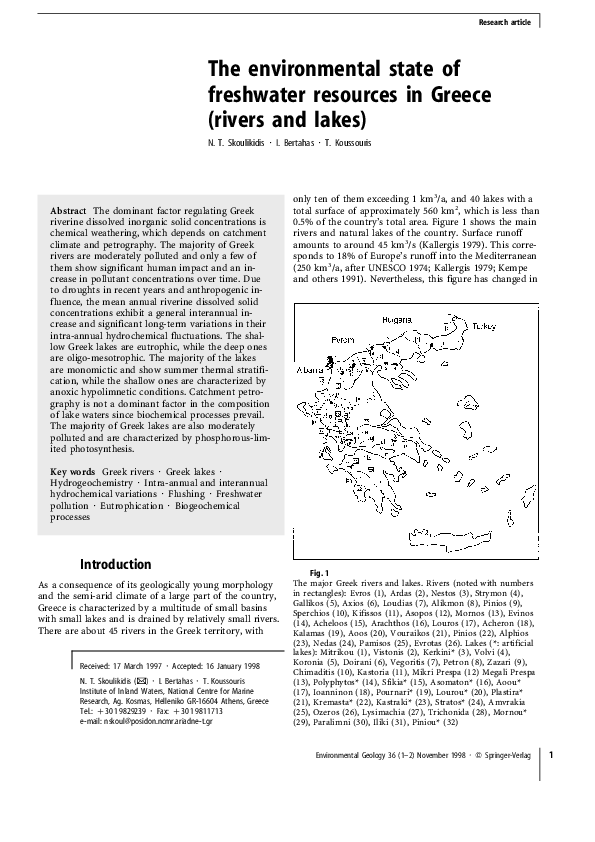 (PDF) The environmental state of freshwater resources in Greece (rivers ...
