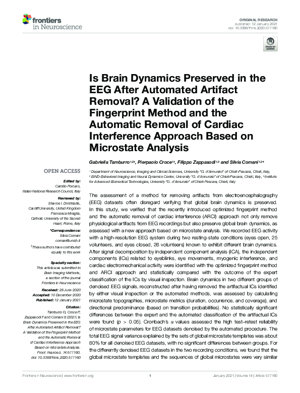 Pdf Is Brain Dynamics Preserved In The Eeg After Automated Artifact Removal A Validation Of