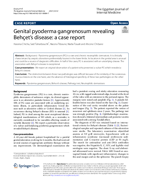 (PDF) Genital pyoderma gangrenosum revealing Behçet’s disease: a case ...