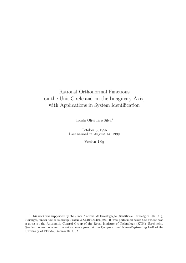 (PDF) Rational Orthonormal Functions on the Unit Circle and on the Imaginary Axis, with ...