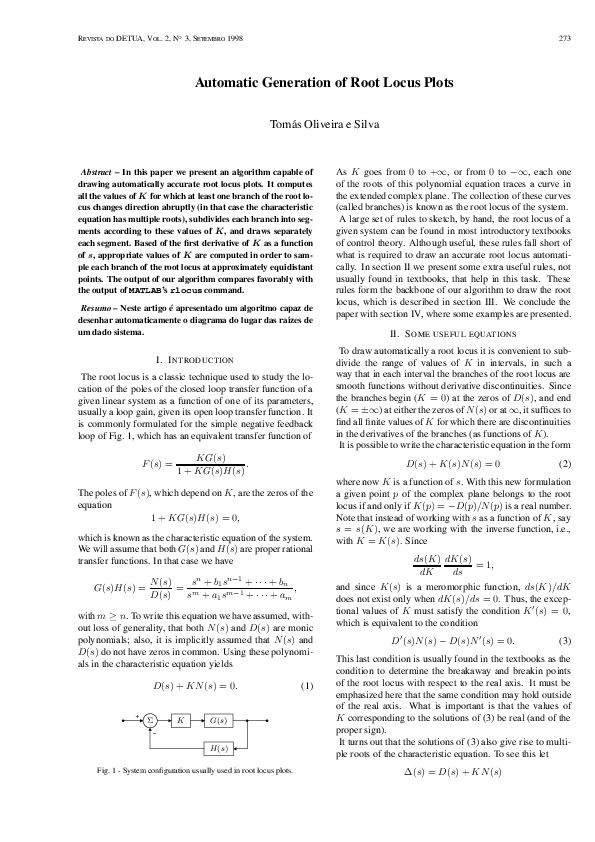 (PDF) Automatic Generation of Root Locus Plots