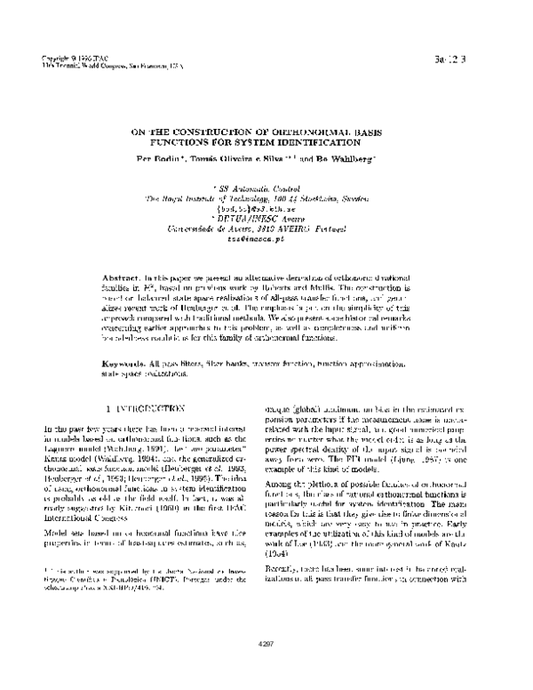 (PDF) On the Construction of Orthonormal Basis Functions for System Identification