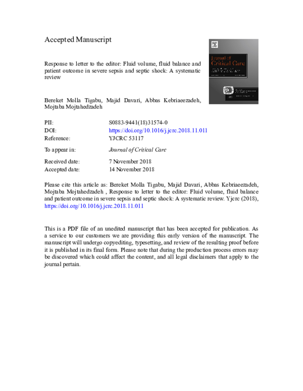(PDF) Response to letter to the editor: Fluid volume, fluid balance and ...